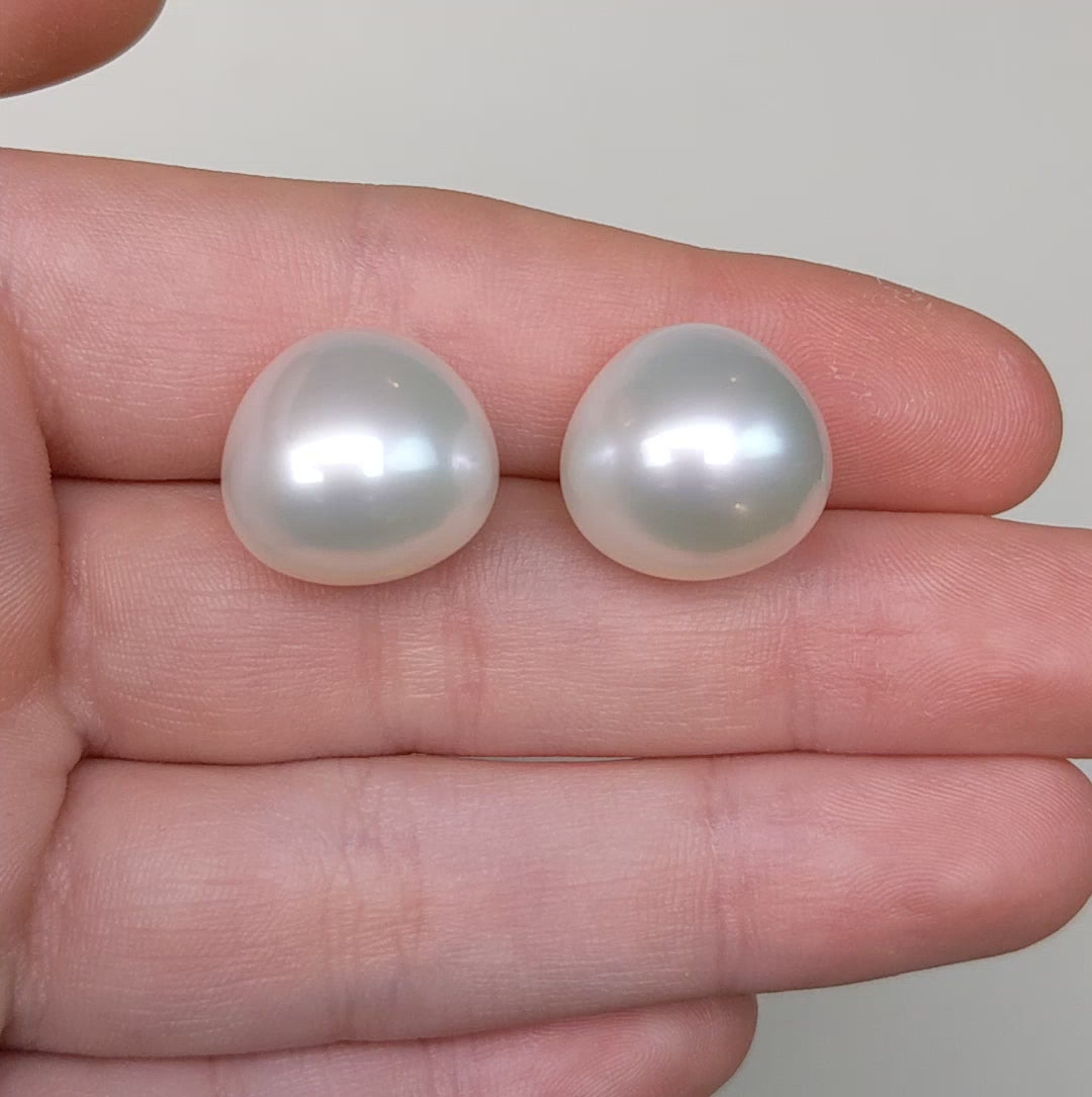 Pair of Triangle 15 mm pearls, Flawless Complexion, AA Lustre, White ...