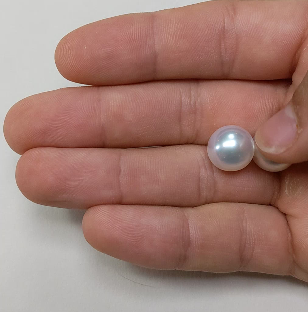 Pair of Semi-Round 12 mm pearls, Flawless Complexion, Gem Lustre, Whit ...