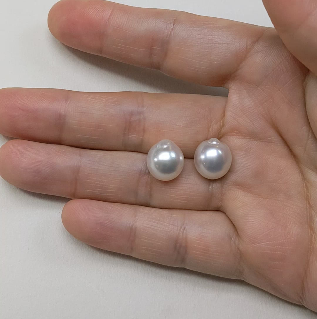 Pair of Topped Drop 10 mm pearls, Flawless After Setting Complexion, A ...